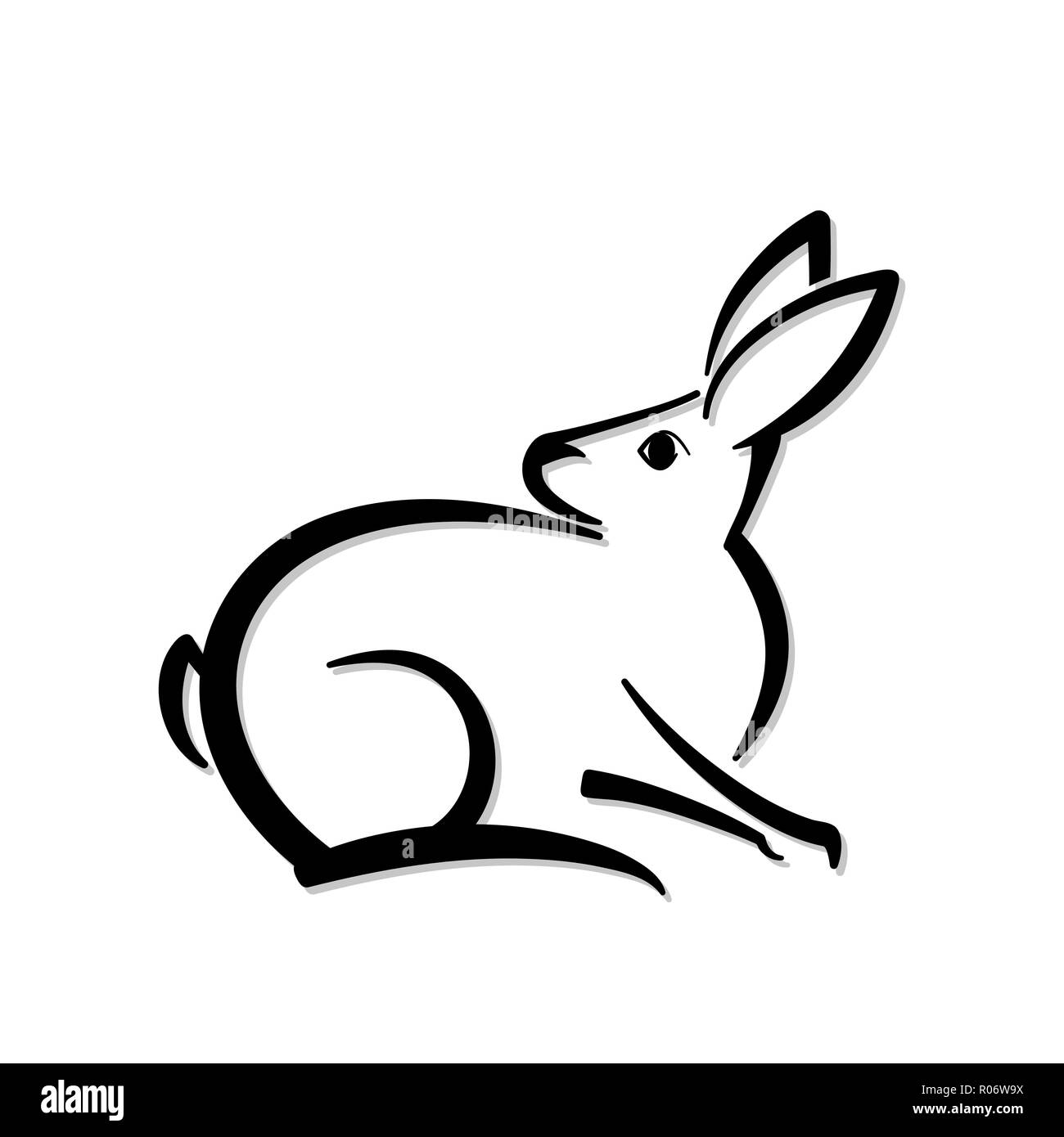 Abstract icon of a rabbit. Black and white simple logo. Vector ...