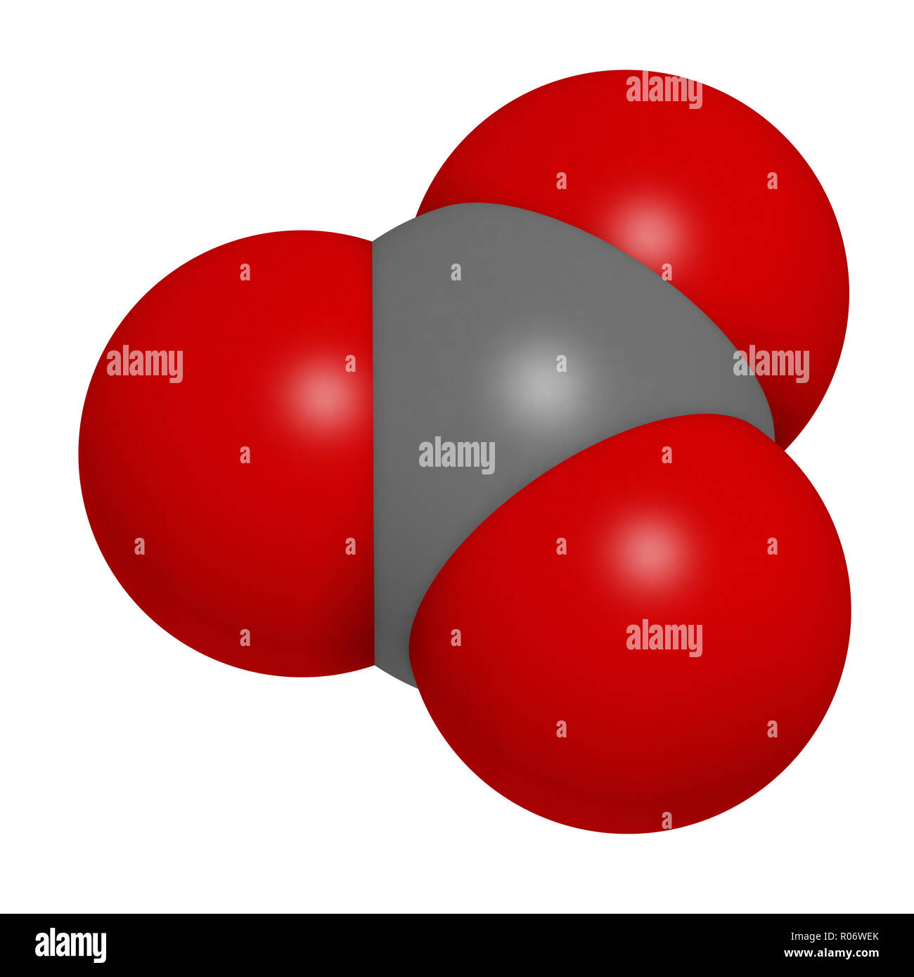 Carbonate anion, chemical structure. 3D rendering. Atoms are ...