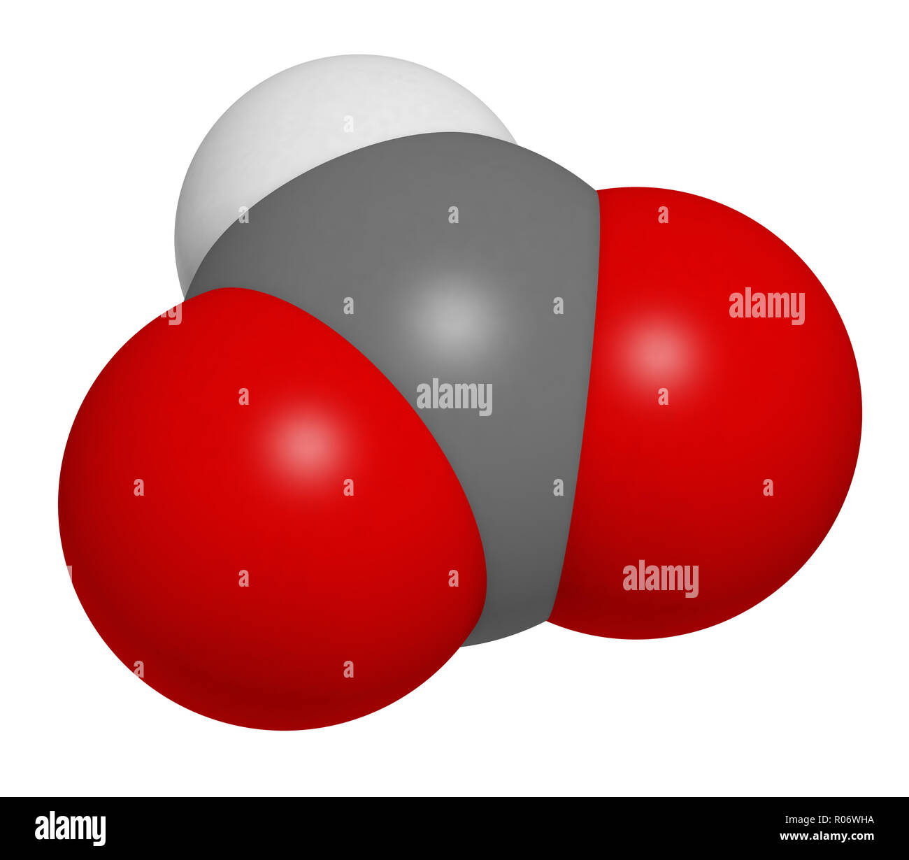 Formate anion, chemical structure. 3D rendering. Atoms are represented ...