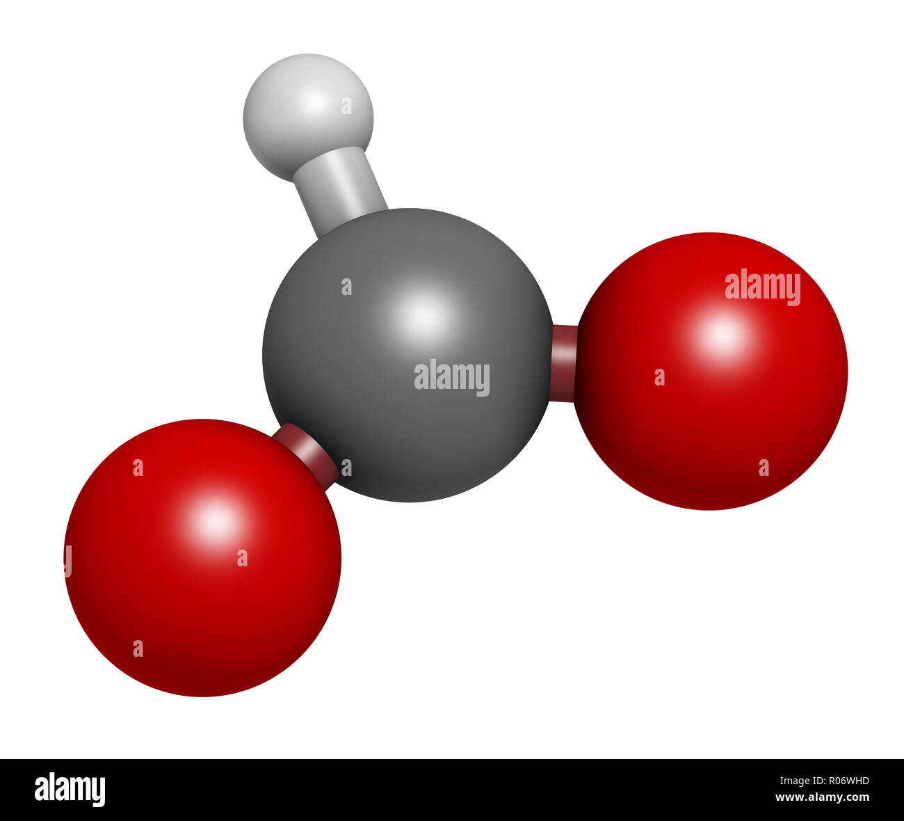 Formate anion, chemical structure. 3D rendering. Atoms are represented ...