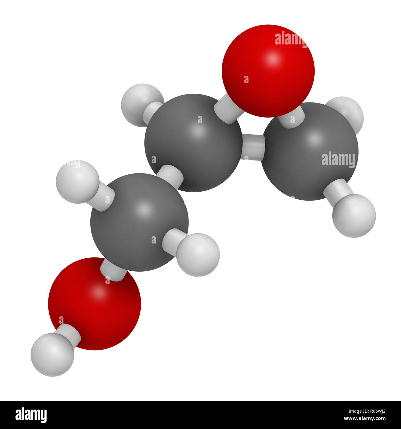 Glycidol molecule. 3D rendering. Atoms are represented as spheres with ...
