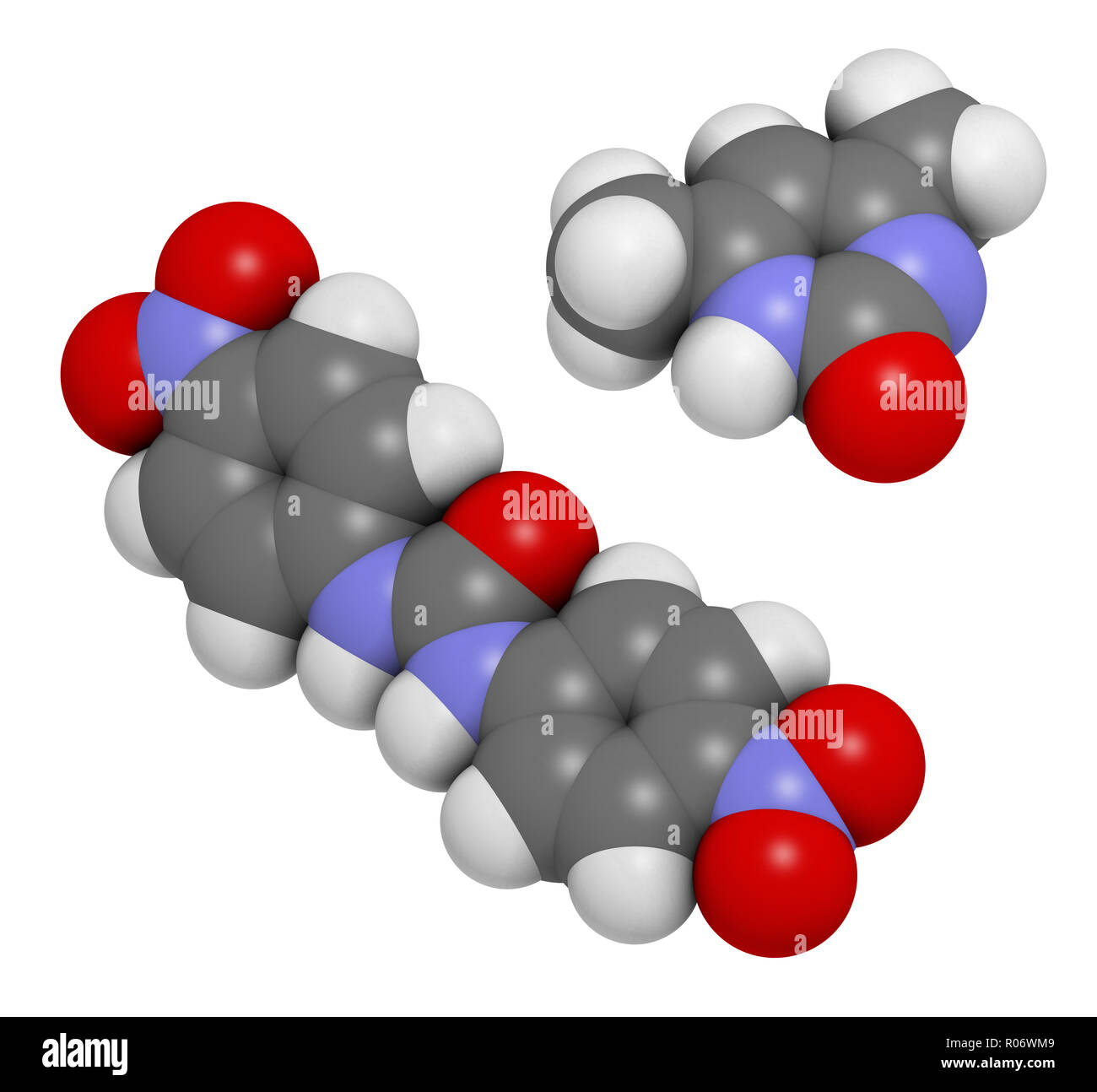 Nicarbazin coccidiostat mixture. 3D rendering. Atoms are represented as ...