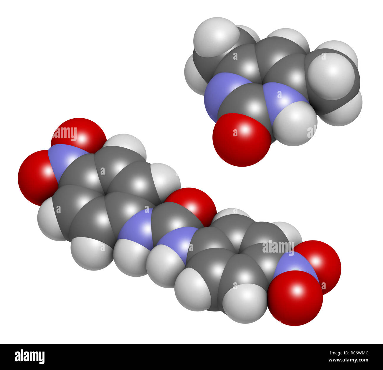 Nicarbazin coccidiostat mixture. 3D rendering. Atoms are represented as ...