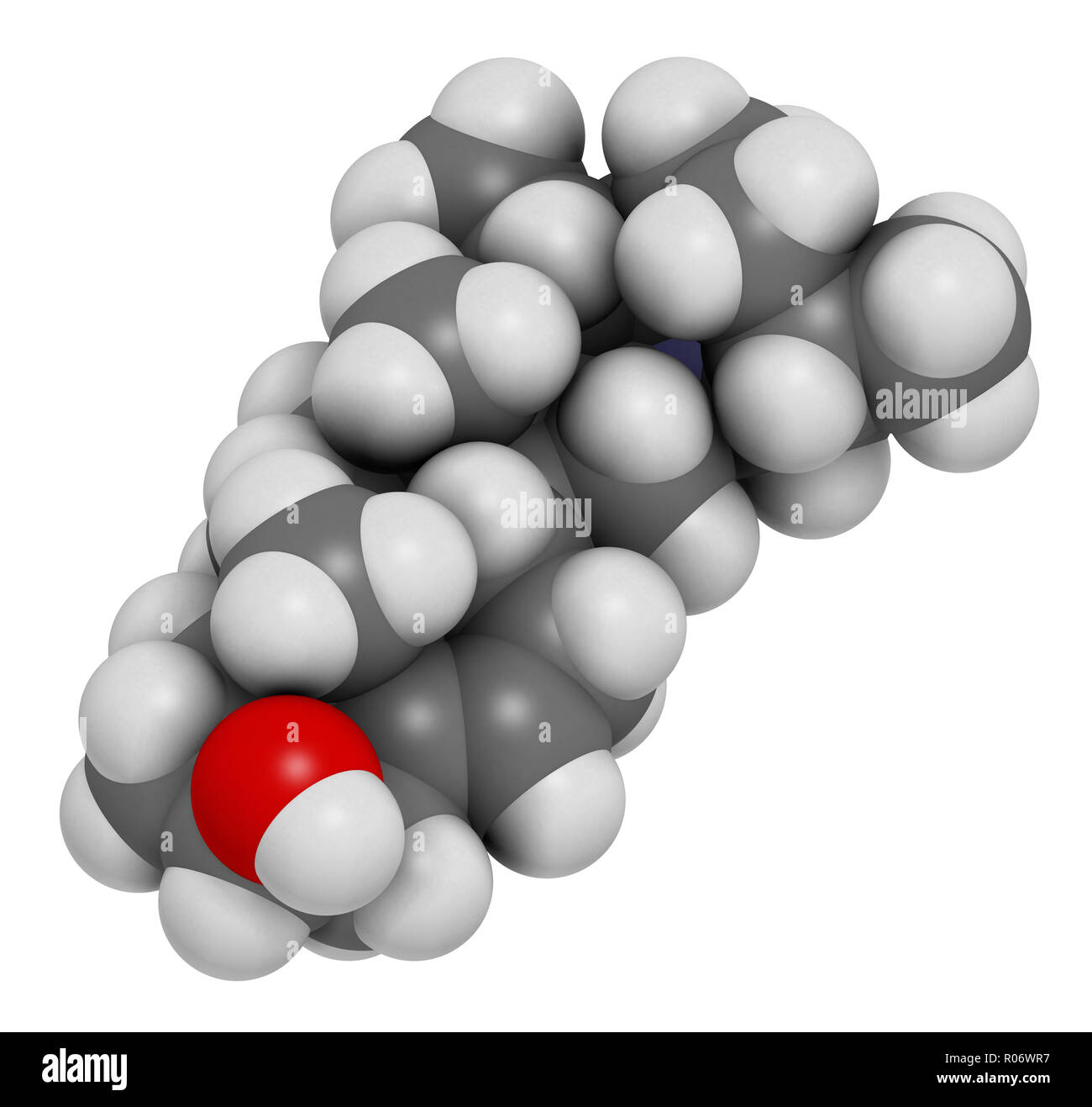 Solanidine potato toxin molecule. 3D rendering. Atoms are represented ...