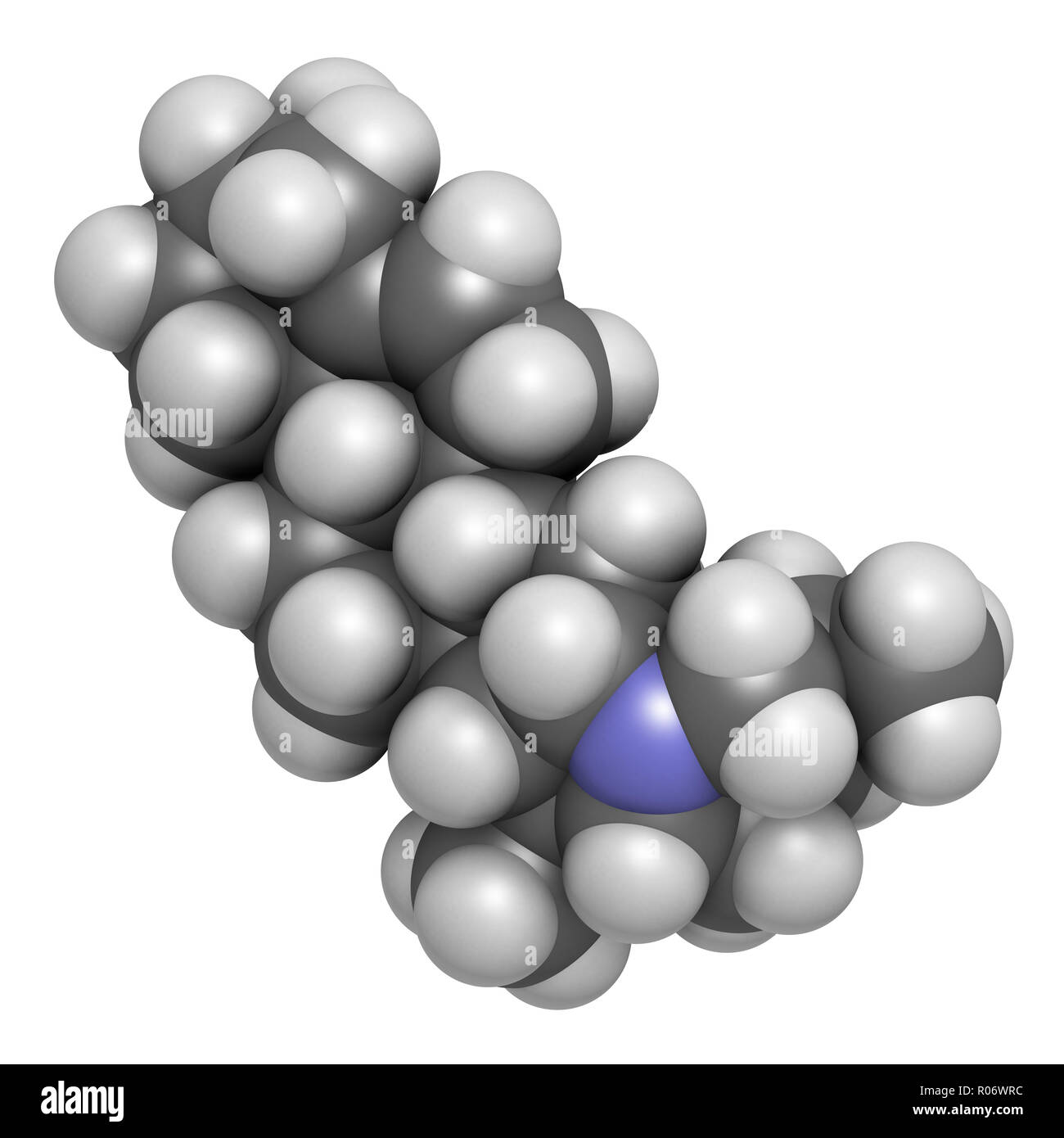 Solanidine potato toxin molecule. 3D rendering. Atoms are represented ...