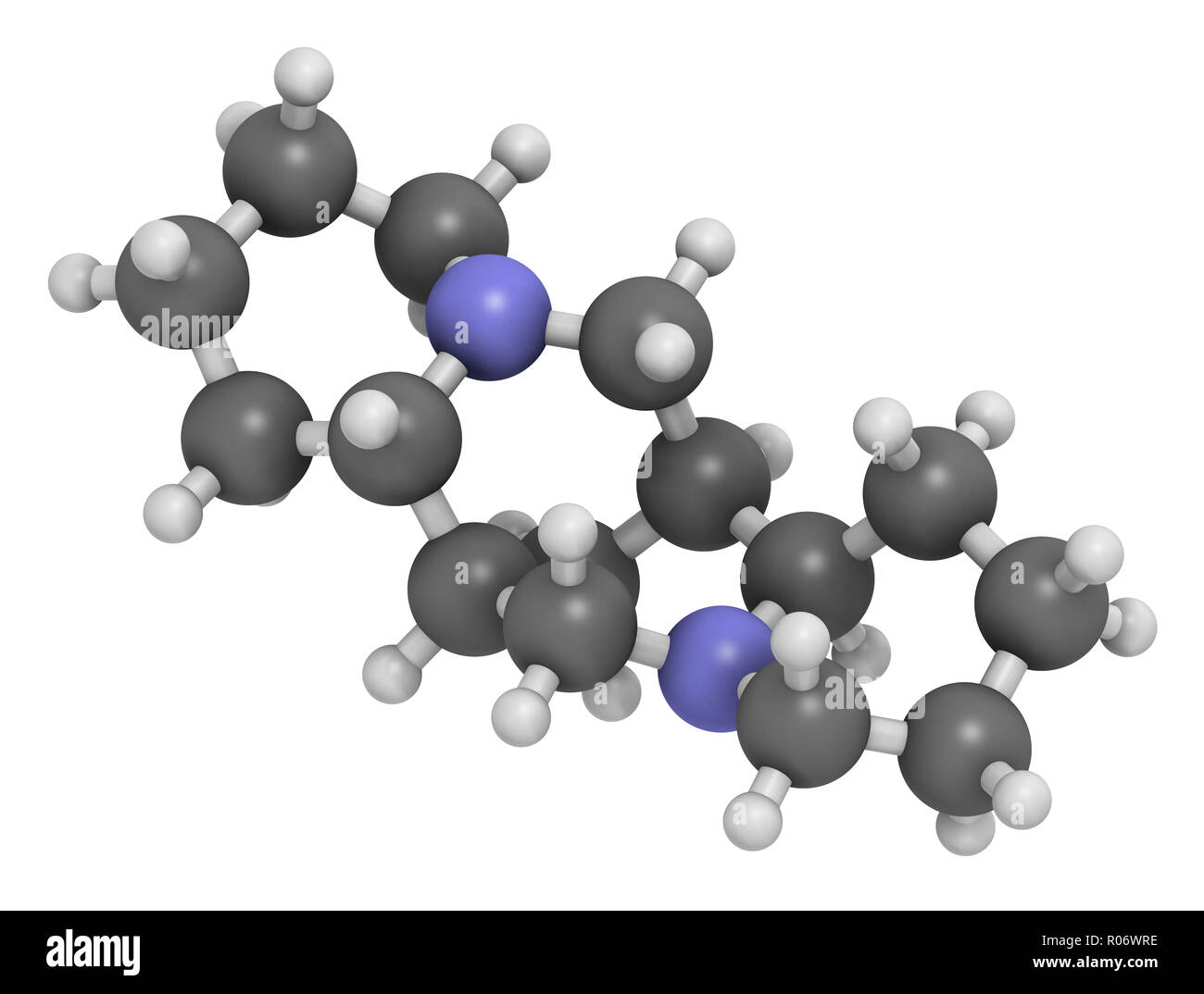 Sparteine scotch broom alkaloid molecule. 3D rendering. Atoms are ...