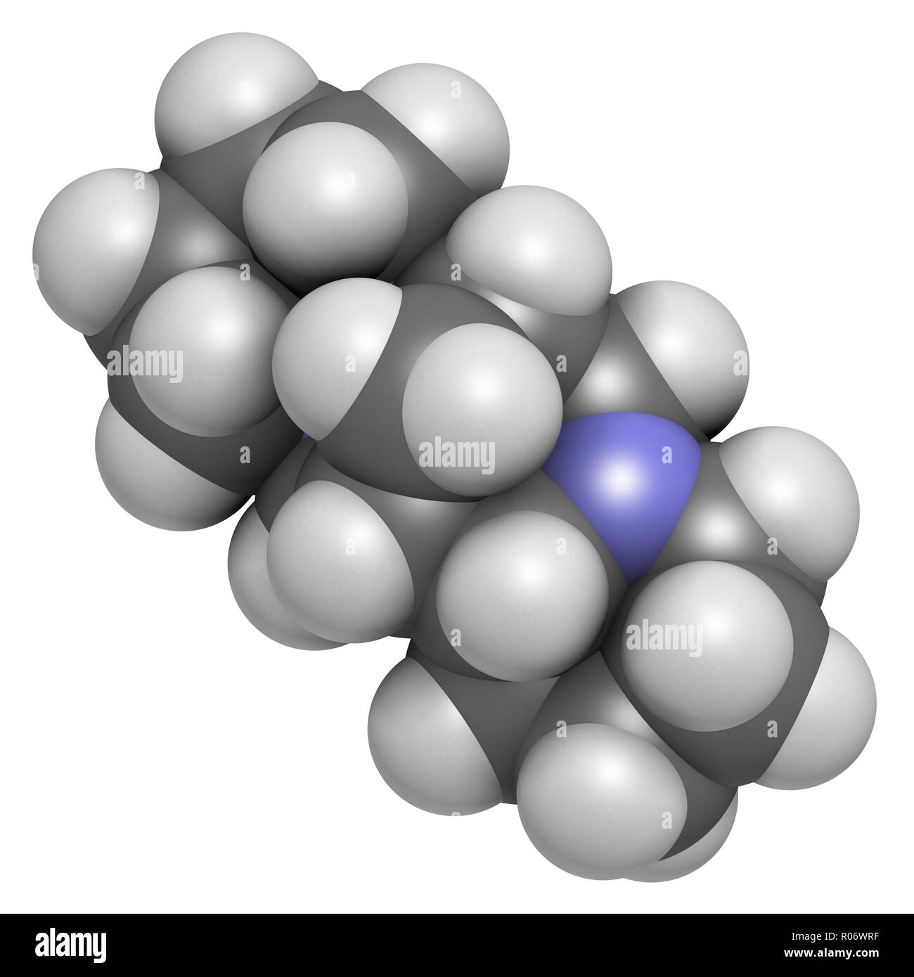 Sparteine scotch broom alkaloid molecule. 3D rendering. Atoms are ...
