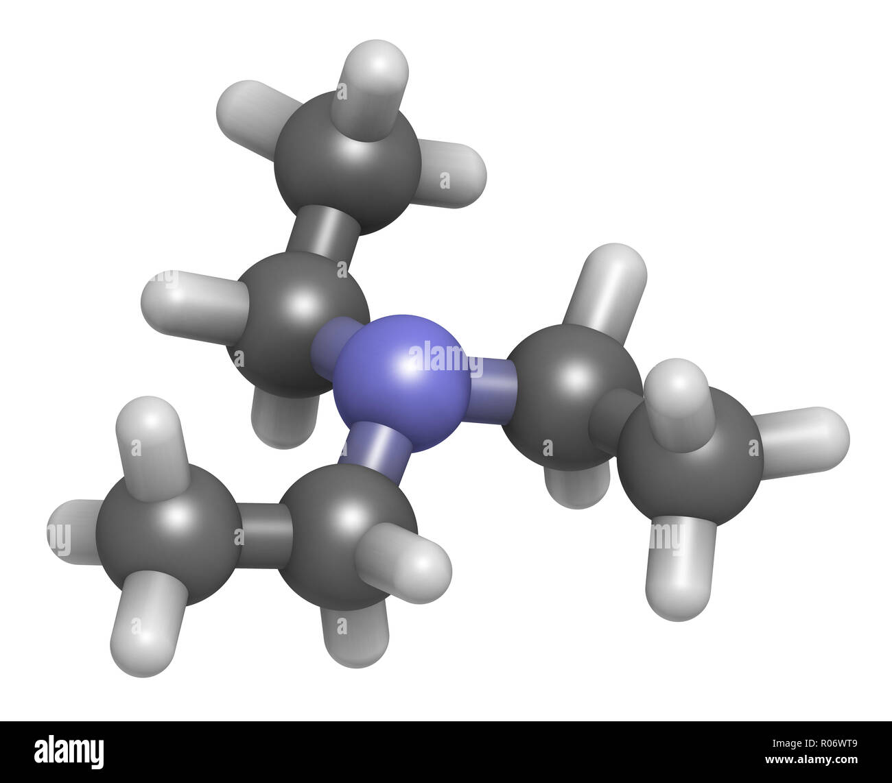 Triethylamine organic base molecule. 3D rendering. Atoms are ...