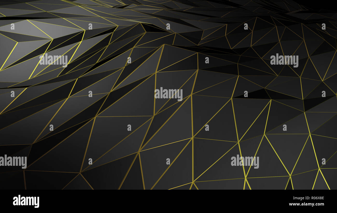 3D rendering abstract polygonal space low poly with connecting surface ...