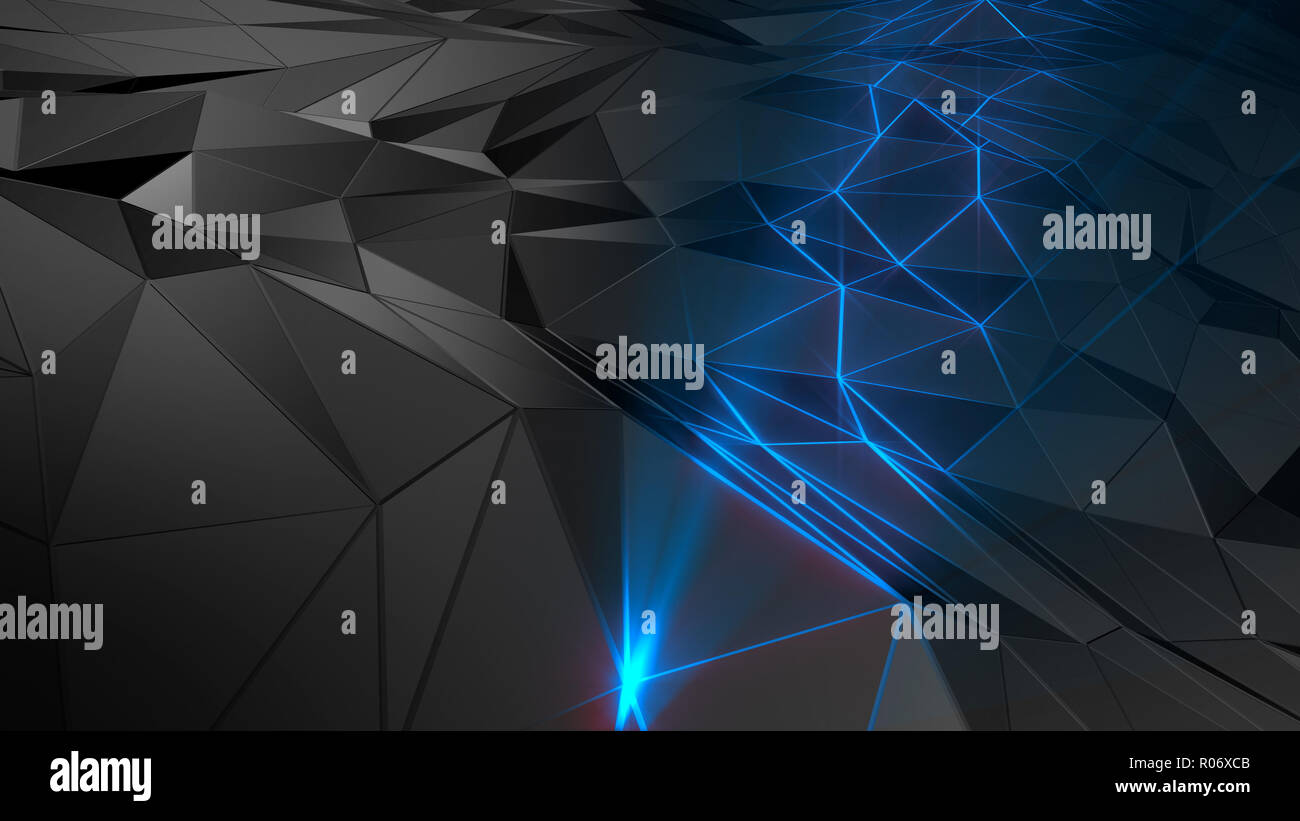 3D rendering abstract polygonal space low poly with connecting surface ...