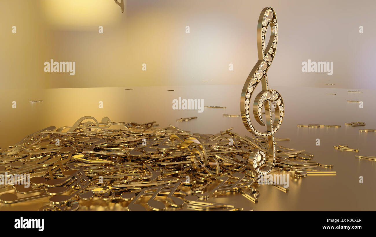 Composition of voluminous musical signs. 3D rendering of a musical ...