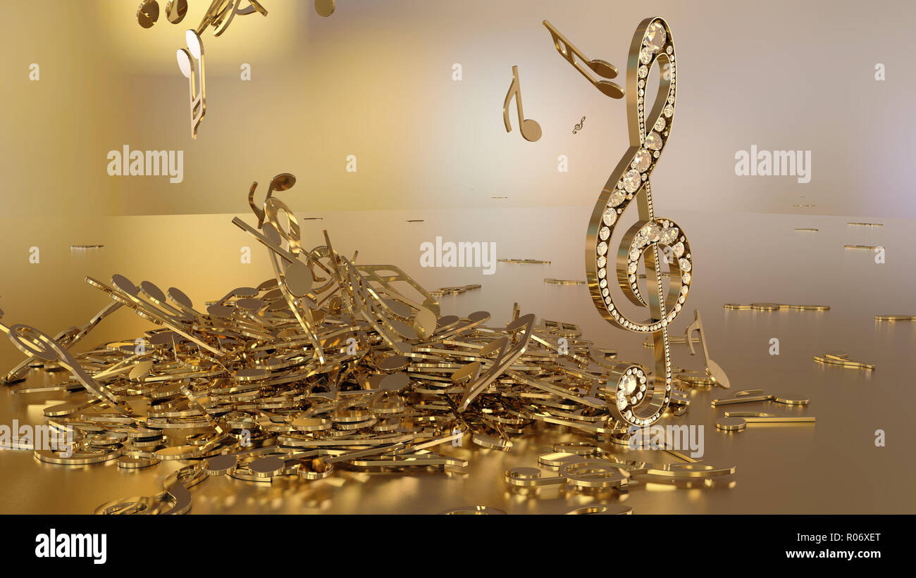 Composition of voluminous musical signs. 3D rendering of a musical ...