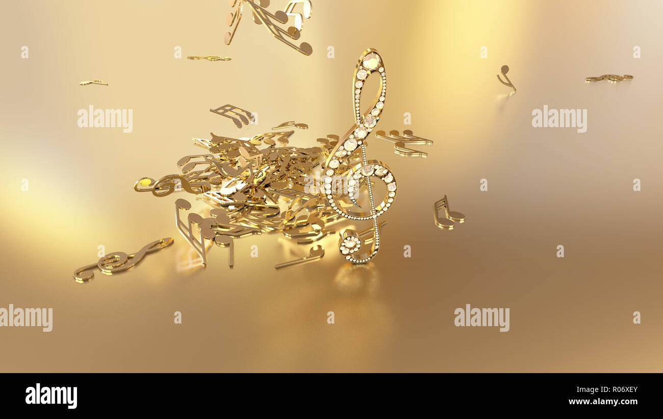 Composition of voluminous musical signs. 3D rendering of a musical ...