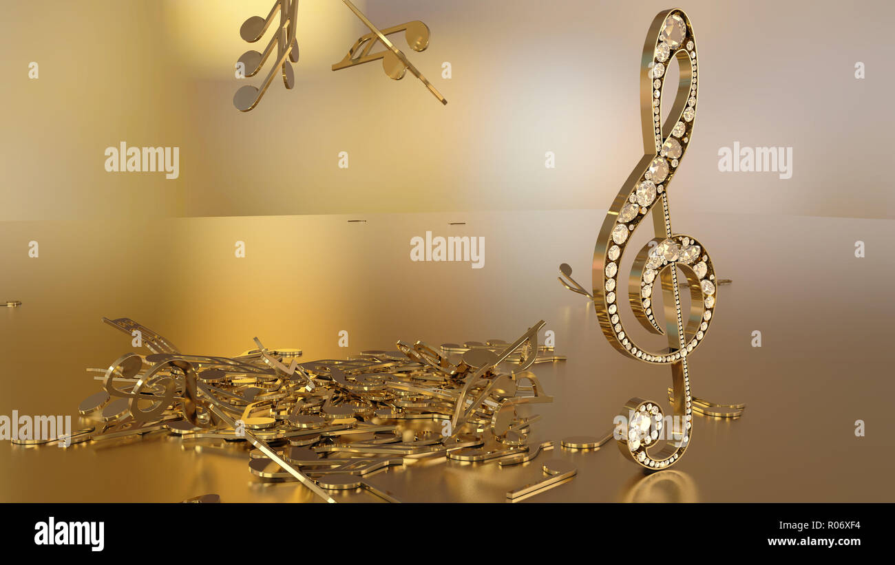 Composition of voluminous musical signs. 3D rendering of a musical ...