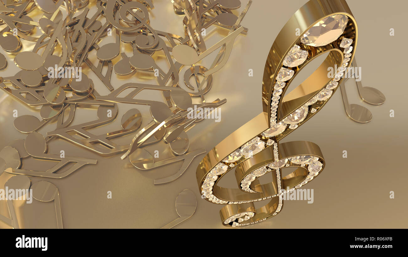 Composition of voluminous musical signs. 3D rendering of a musical ...
