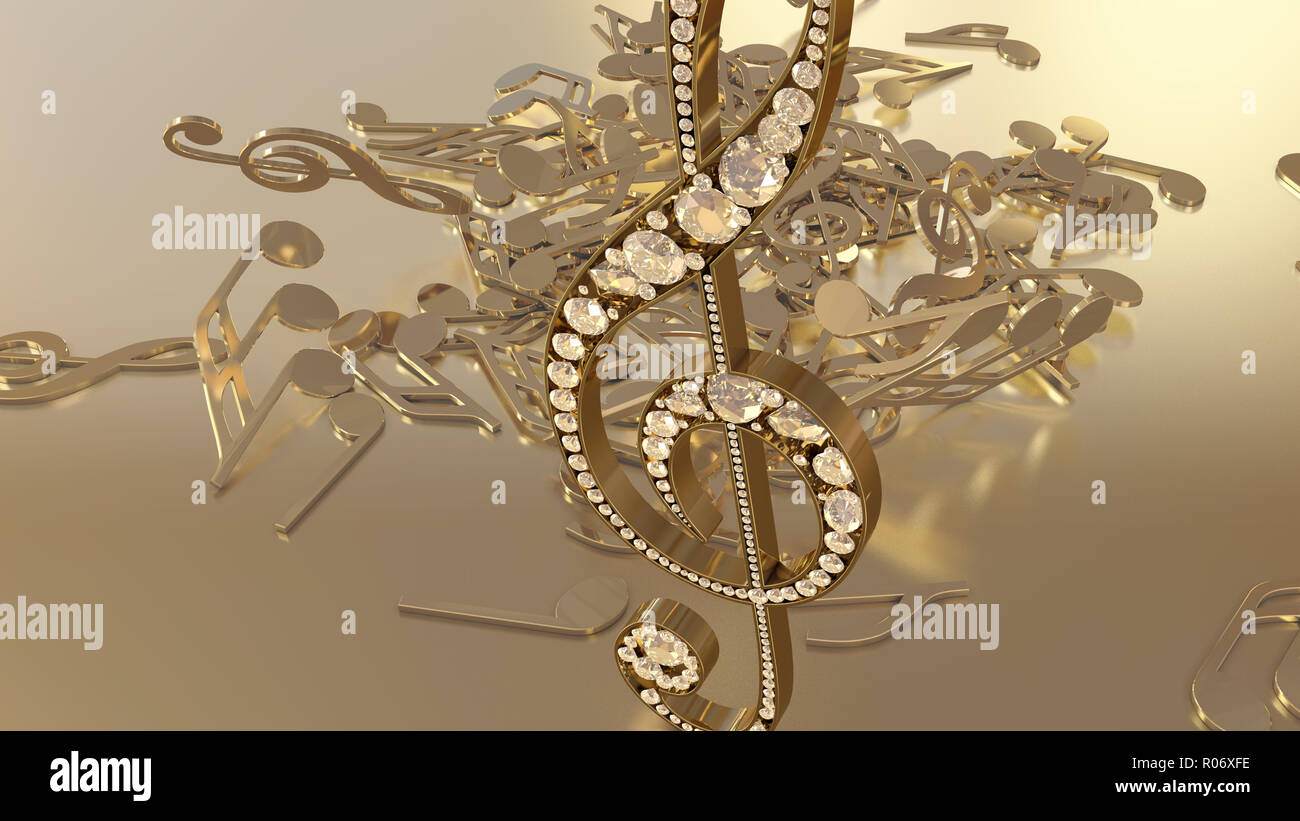 Composition of voluminous musical signs. 3D rendering of a musical ...