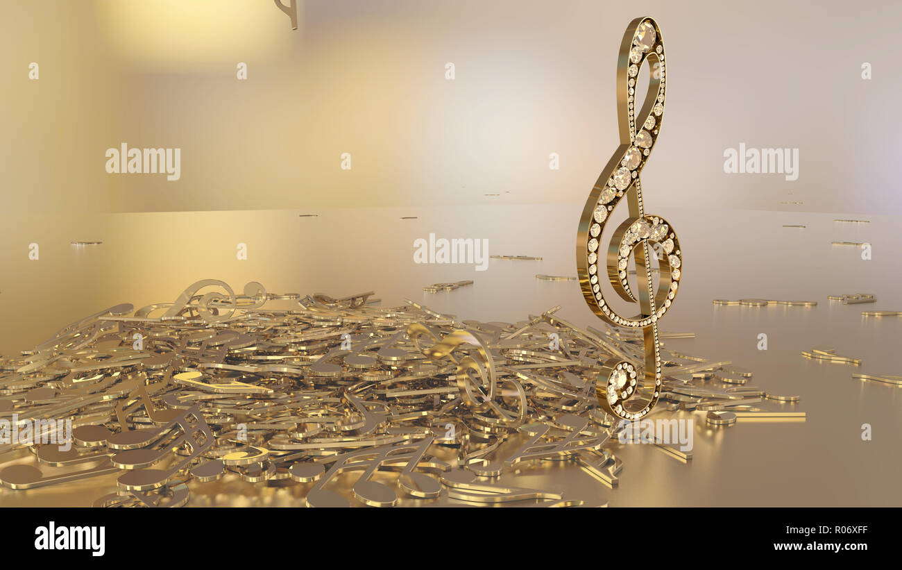 Composition of voluminous musical signs. 3D rendering of a musical ...