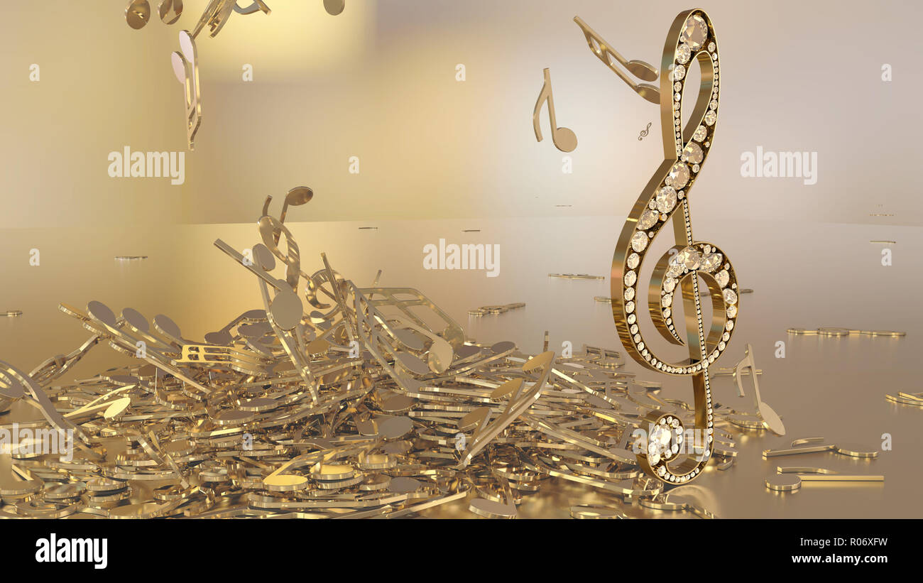 Composition of voluminous musical signs. 3D rendering of a musical ...