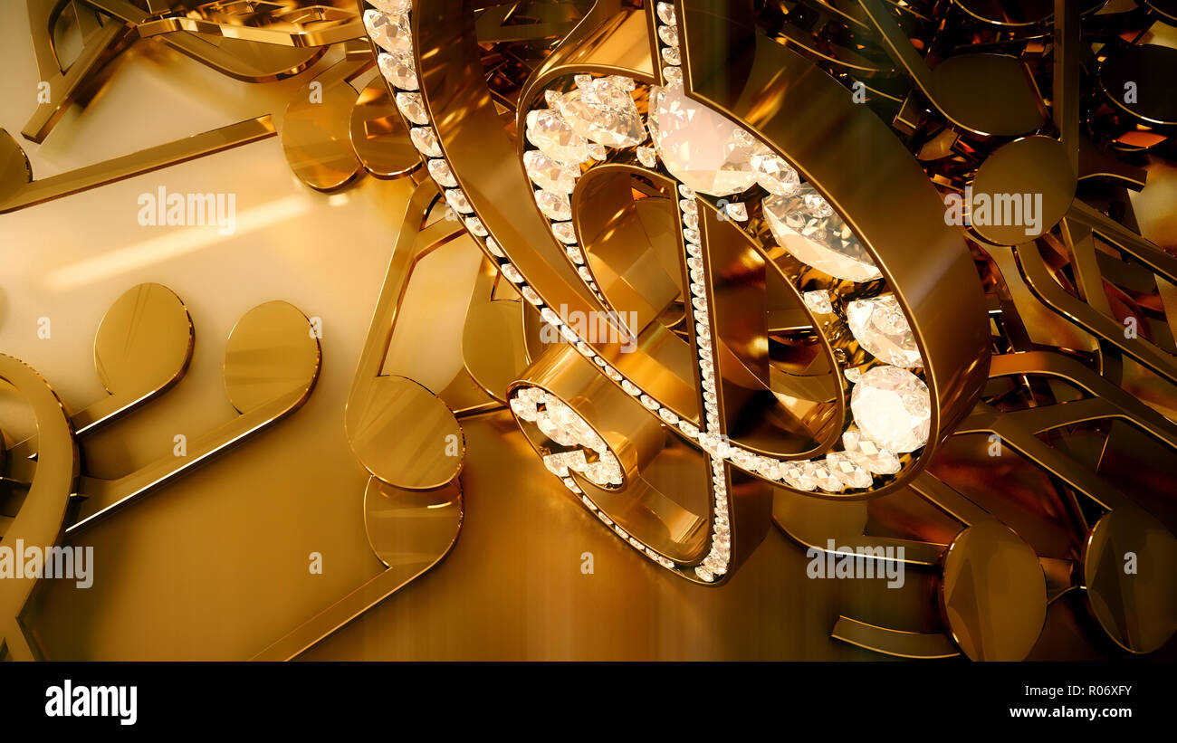 Composition of voluminous musical signs. 3D rendering of a musical ...
