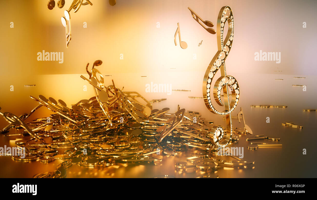 Composition of voluminous musical signs. 3D rendering of a musical ...