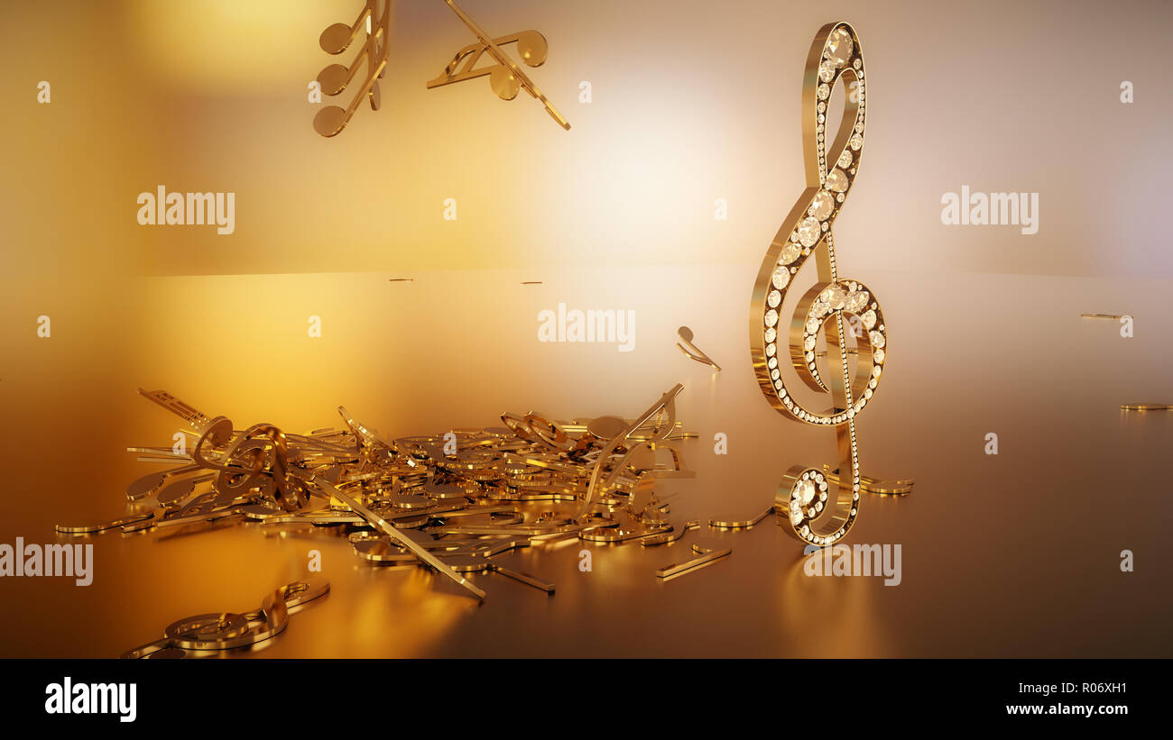 Composition of voluminous musical signs. 3D rendering of a musical ...