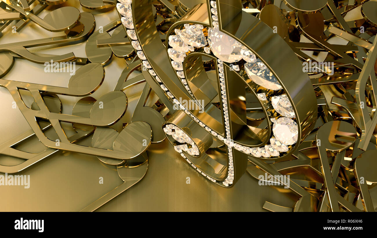 Composition of voluminous musical signs. 3D rendering of a musical ...