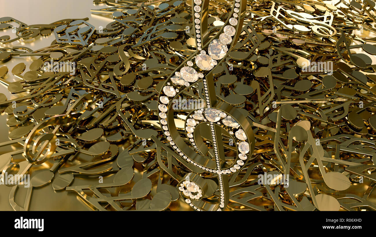 Composition of voluminous musical signs. 3D rendering of a musical ...