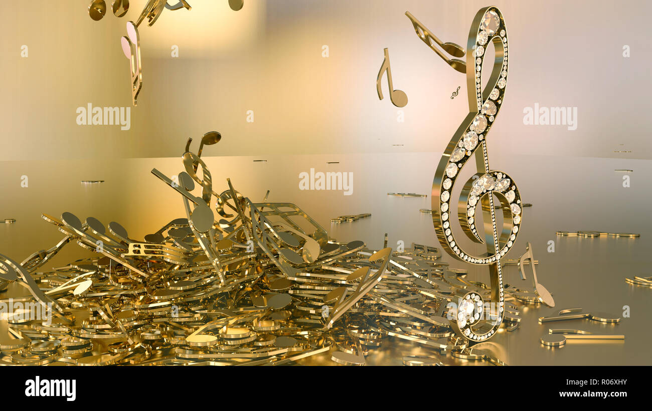 Composition of voluminous musical signs. 3D rendering of a musical ...