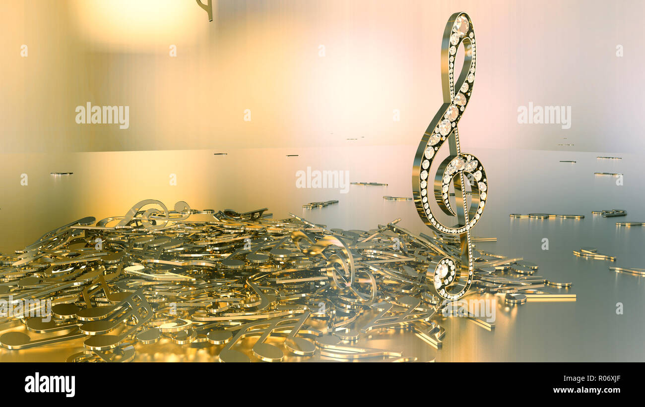 3D rendering of a musical treble clef and falling notes Stock Photo - Alamy
