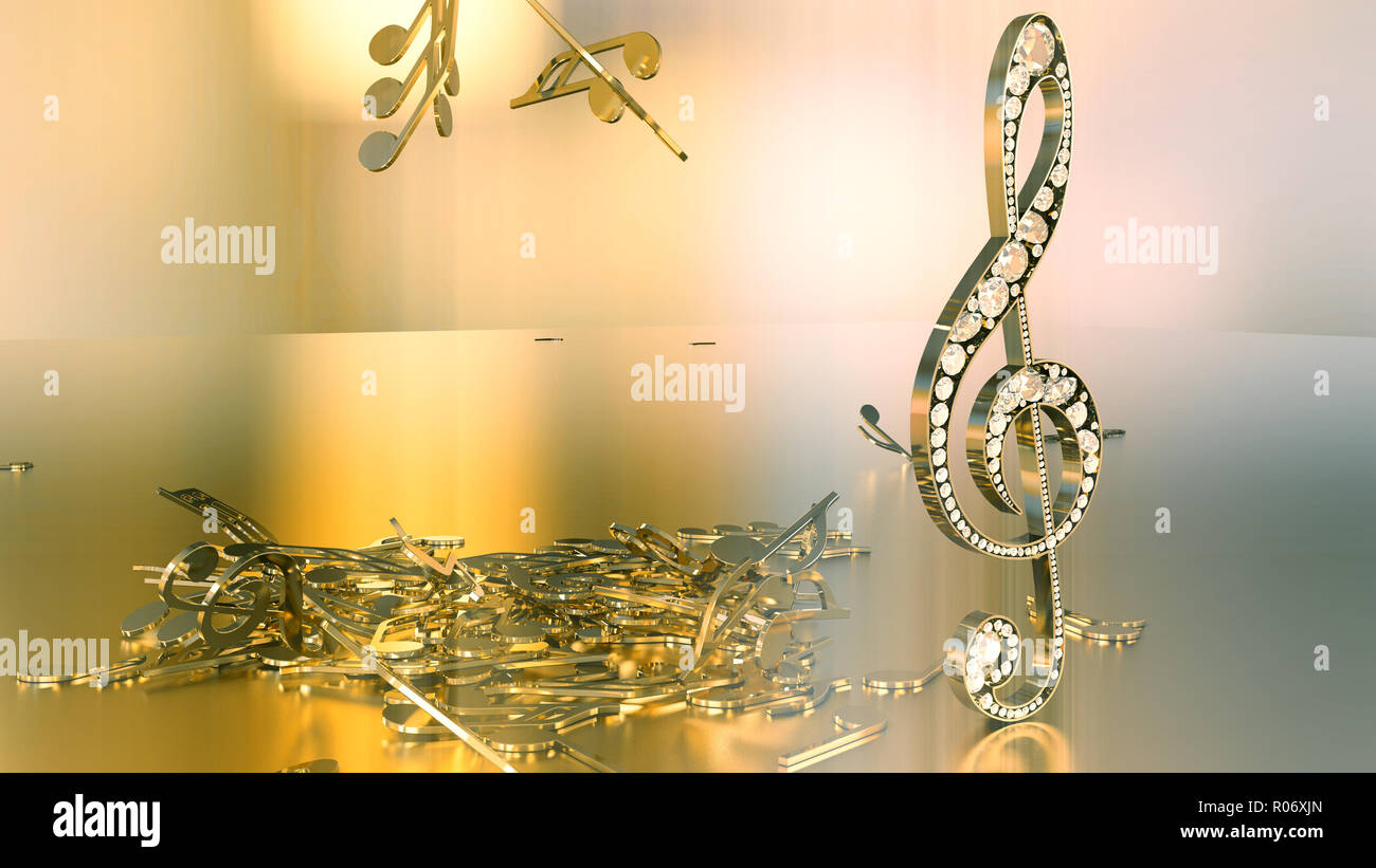 Composition of voluminous musical signs. 3D rendering of a musical ...