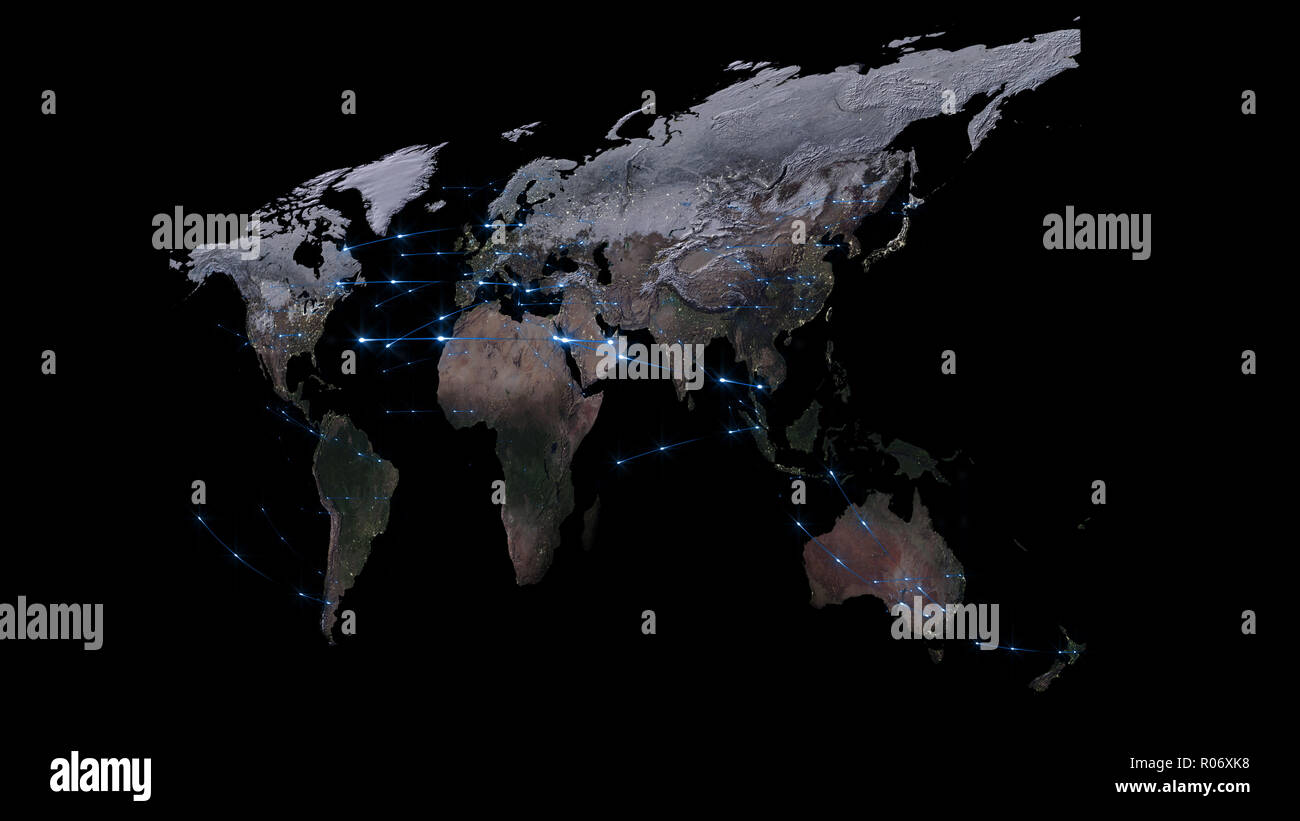 3D rendering abstract of world network, internet and global connection ...