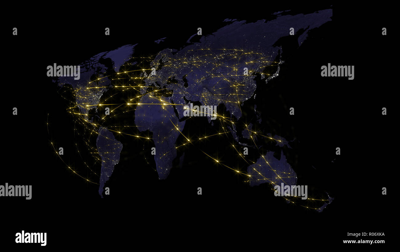 3D rendering abstract of world network, internet and global connection ...