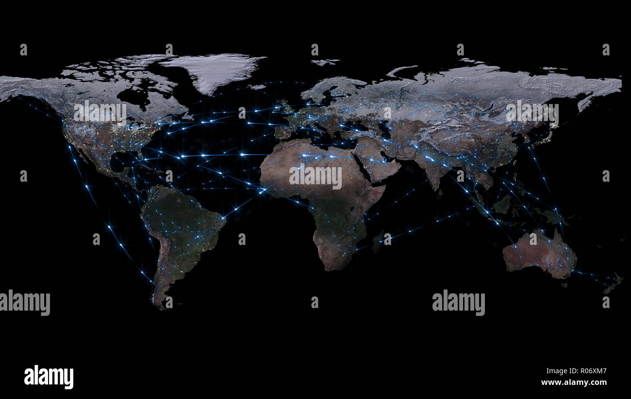 3D rendering abstract of world network, internet and global connection ...