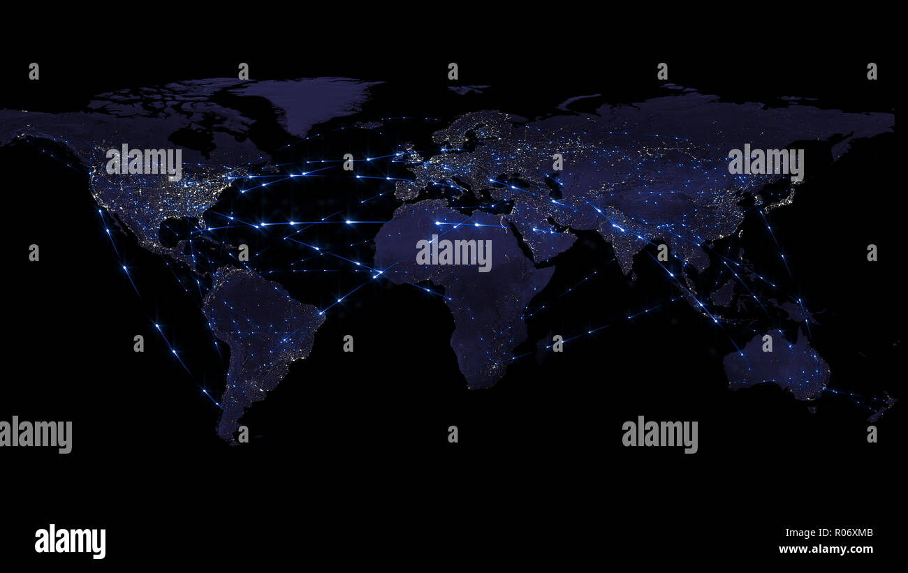 3D rendering abstract of world network, internet and global connection ...