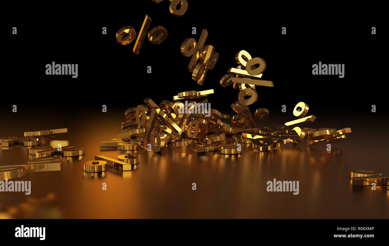 3D rendering of a large number of percent signs falling into a heap ...