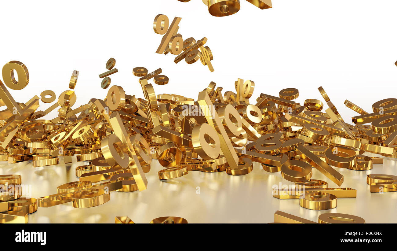 3D rendering of a large number of percent signs falling into a heap ...