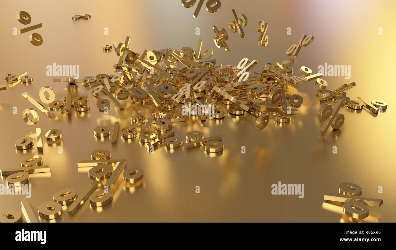 3D rendering of a large number of percent signs falling into a heap ...