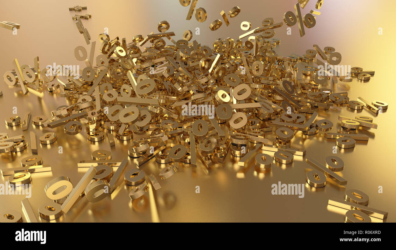 3D rendering of a large number of percent signs falling into a heap ...