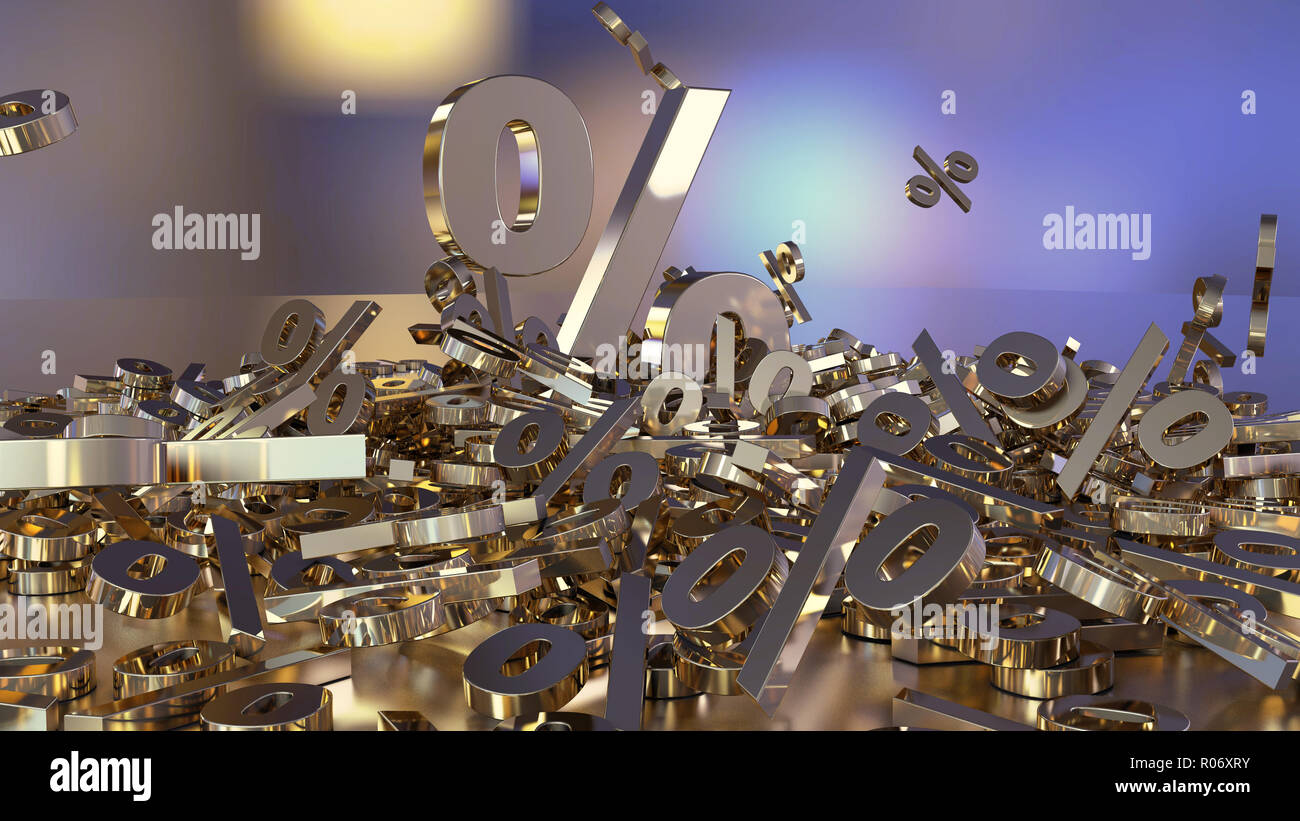 3D rendering of signs percent, falling into a heap. Volumetric signs ...