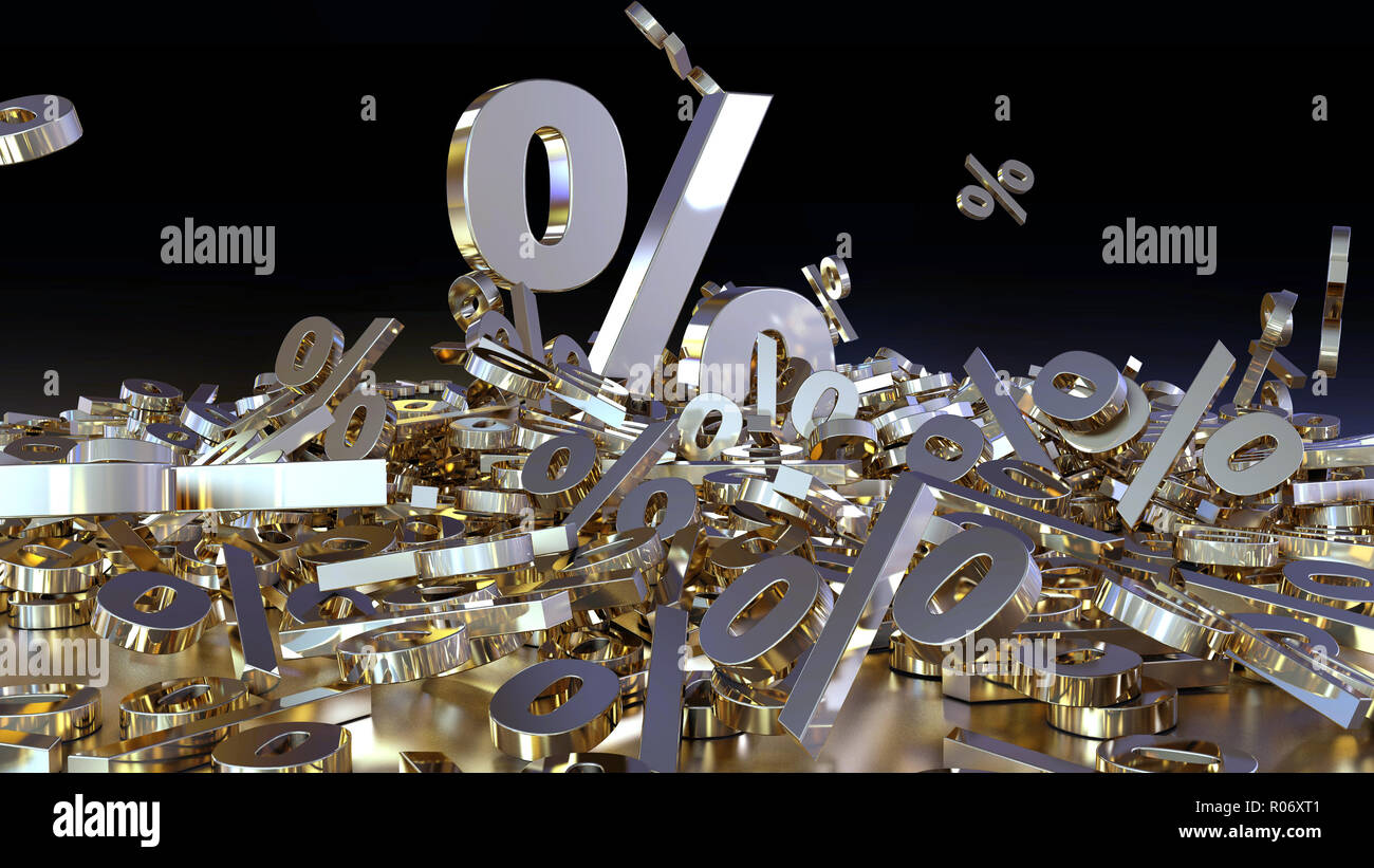 3D rendering of signs percent, falling into a heap. Volumetric signs ...