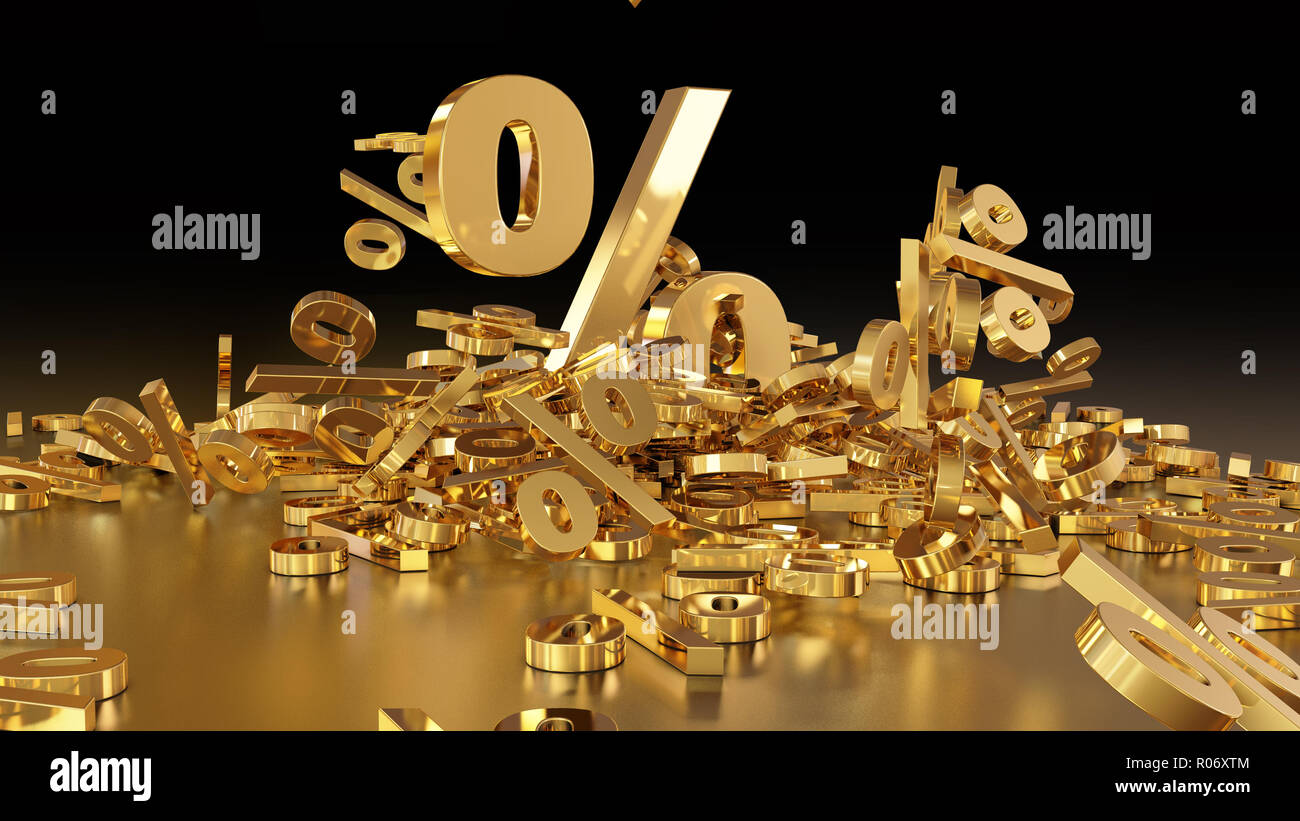 3D rendering of signs percent, falling into a heap. Volumetric signs ...