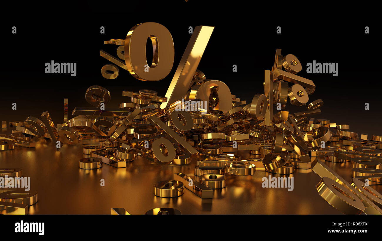 3D rendering of signs percent, falling into a heap. Volumetric signs ...