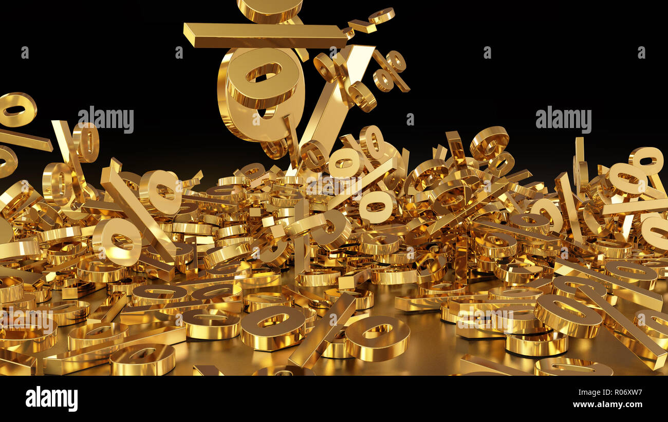 3D rendering of signs percent, falling into a heap. Volumetric signs ...