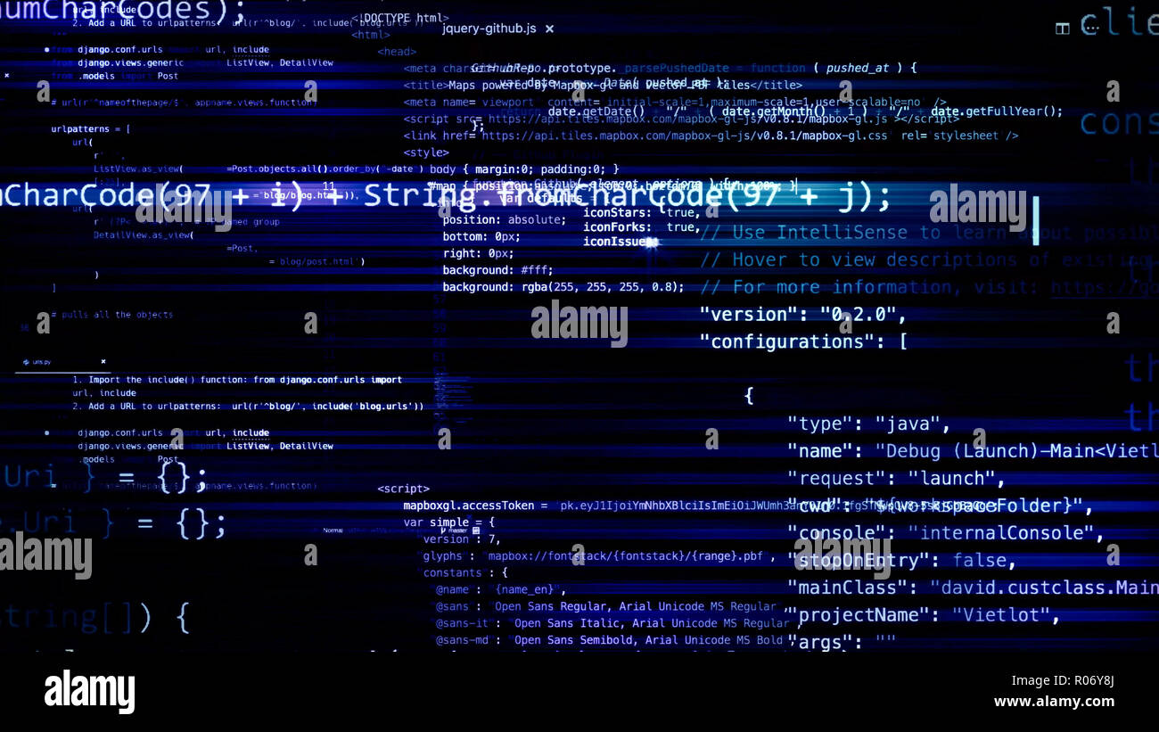 3D rendering abstract blocks of code that are in the virtual space ...