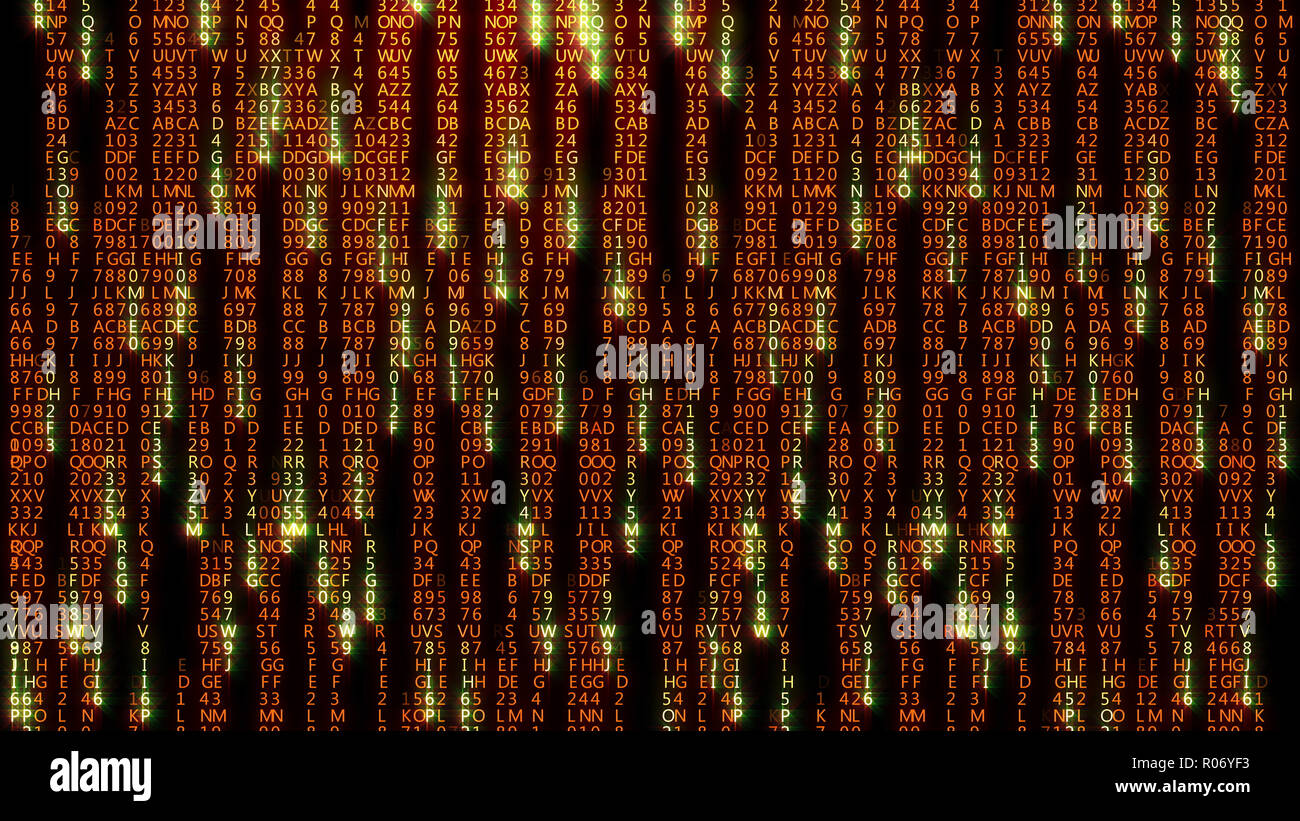 3D rendering of abstract blocks of matrix code located in the virtual ...