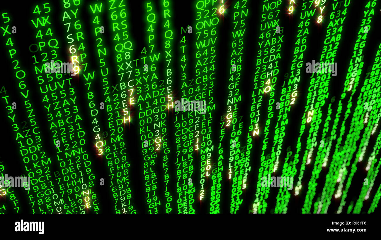 3d Rendering Of Abstract Blocks Of Matrix Code Located In The Virtual