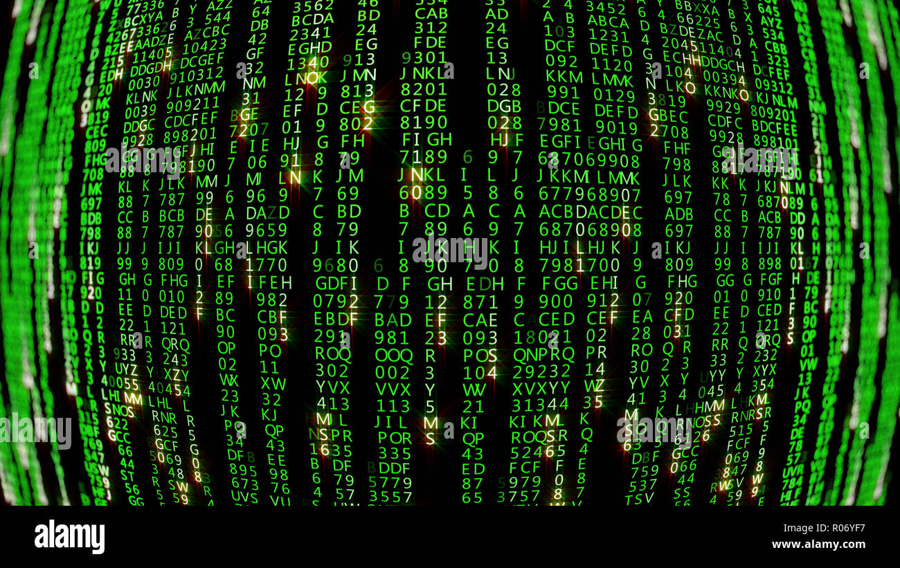 3D rendering of abstract blocks of matrix code located in the virtual ...