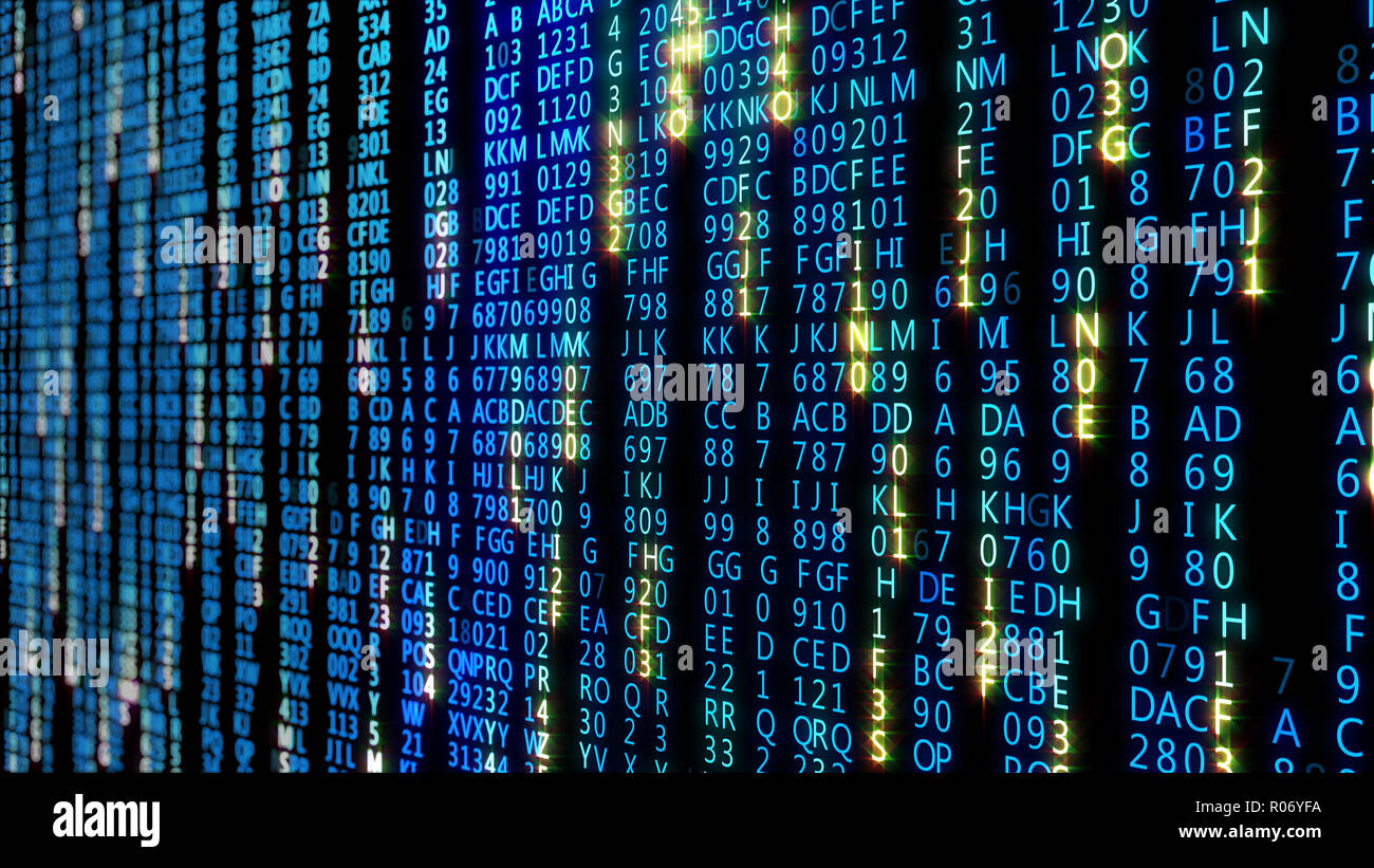 3D rendering of abstract blocks of matrix code located in the virtual ...