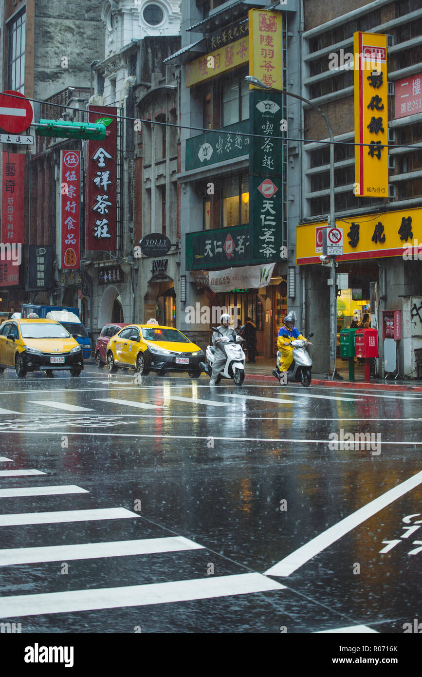 Taipei City, Taiwan - June 26,2018: Street in the heavy rain Stock ...