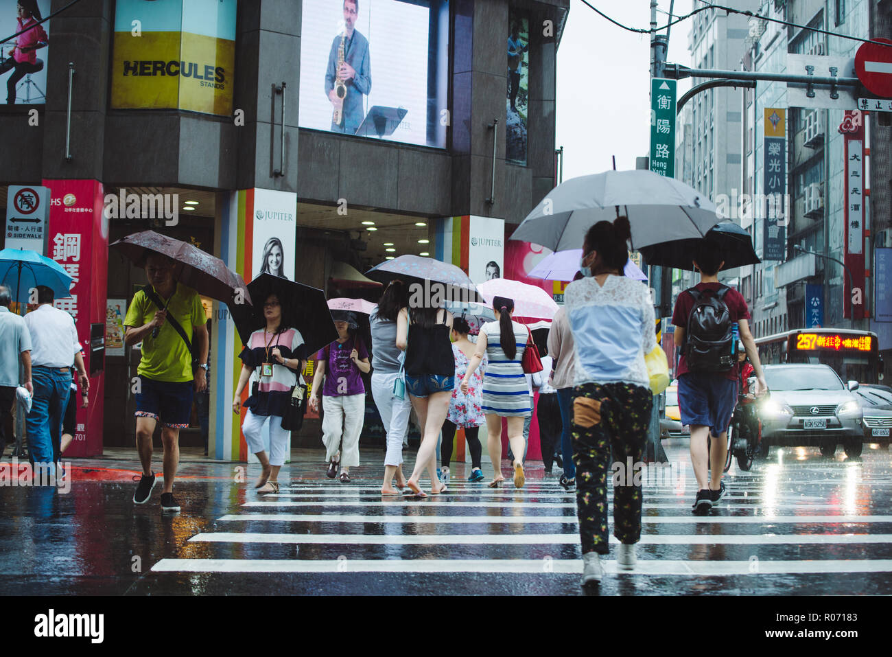 Taipei City, Taiwan - June 26,2018: Street in the heavy rain Stock ...